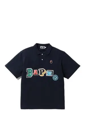 A BATHING APE Fonts Relaxed Fit Polo Shirt - Navy Blue