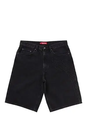 Supreme Script Baggy Denim Short - Washed Black
