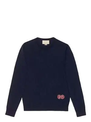 Gucci Embroidered Gg Jumper - Navy Blue
