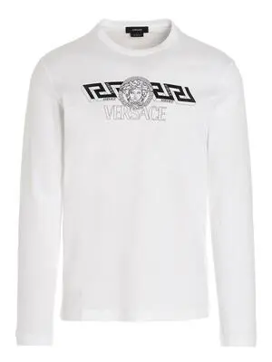 Versace Logo Print Long Sleeves T-shirt - White