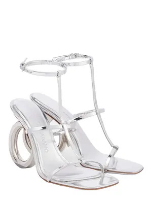 FERRAGAMO Elina 105 Metallic Leather Sandals - Silver
