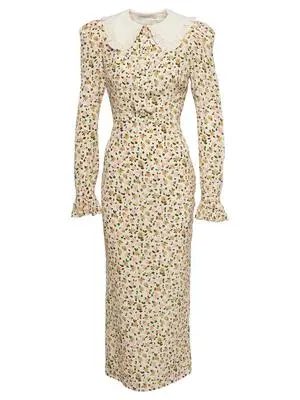 Alessandra Rich Floral Silk Midi Dress - Multicoloured