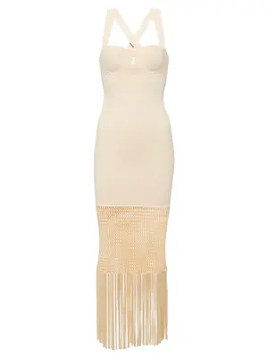 Galvan Diana Fringed Midi Dress - White
