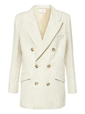 FRAME Striped Cotton And Linen Blazer - Neutrals