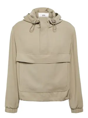 Ami Hooded Twill Jacket - Beige