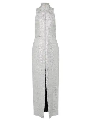 Alessandra Rich Front-slit Lurex® Tweed Midi Dress - Silver