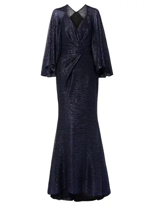 Talbot Runhof Wrap-effect Metallic Voile Gown - Navy