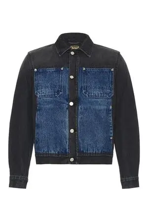 Aries Colourblocked Denim Work Jacket - Black & Blue