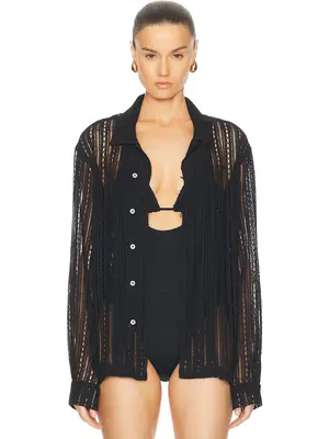 BODE Meandering Lace Long Sleeve Shirt - Black