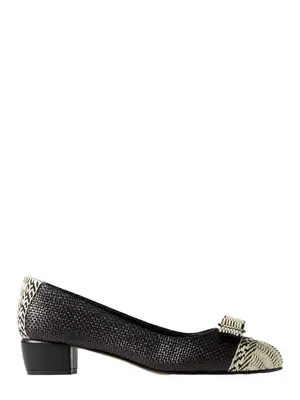 FERRAGAMO Vara Bow-embellished Raffia Pumps - Black
