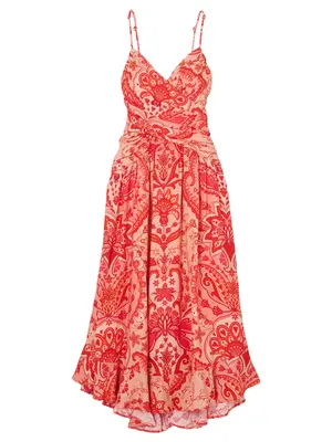 Farm Rio Jaipur Ruched Printed Maxi Dress - Red