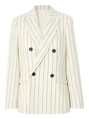 Brunello Cucinelli Panama Pinstriped Grain De Poudre Wool Blazer - White