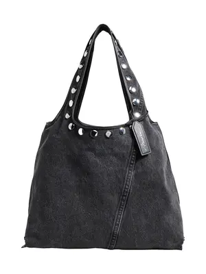 3.1 Phillip Lim Washed Denim Market Tote With Studs - Washed Blk