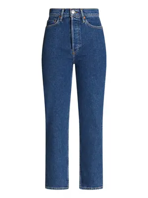 RE/DONE Cropped High-rise Straight-leg Jeans - Mid Denim