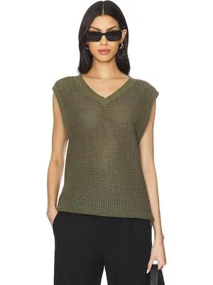 WAO Open Knit V-neck Vest - Olive