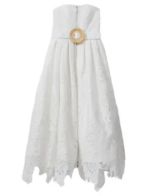 LEO LIN Norine Strapless Lace Midi Dress With Belt - Snow White