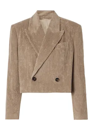 Brunello Cucinelli Cropped Double-breasted Corduroy Blazer - Brown