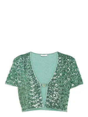 Oseree Sequined Crop Top - Green