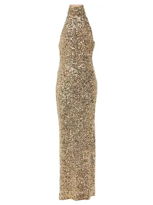 ROTATE BY BIRGER CHRISTENSEN Sequined Halterneck Gown - Gold