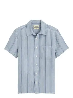 Madewell Easy Short-sleeve Shirt In Stripe Linen - Dusty Pool
