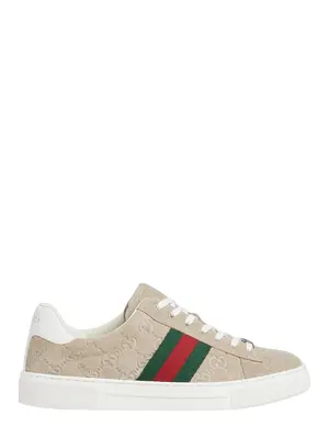 Gucci Ace Sneaker With Web, Neutral, Suede Neutral