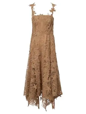 OSCAR DE LA RENTA Oscar De La Renta Floral Guipure Lace Midi Dress