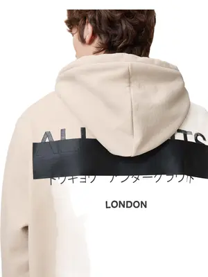 ALLSAINTS AllSaints Redact Pullover Hoodie With Embroidered Logo Cream Taupe