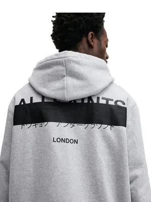 ALLSAINTS AllSaints Redact Pullover Hoodie With Embroidered Logo Grey Marl