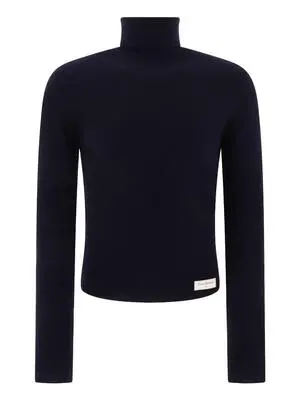 Balmain Turtleneck Sweater With Logo Patch - Blue