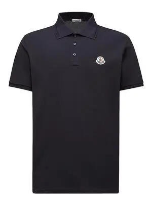 Moncler Moncler Logo Patch Cotton Piquet Polo Shirt Blue