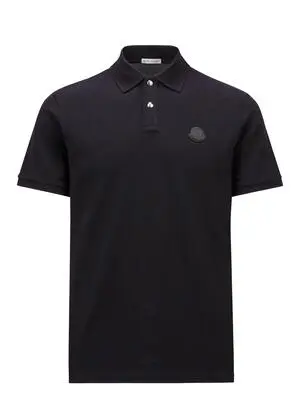 Moncler Logo Patch Cotton Piquet Polo Shirt - Blue