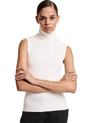 Michael Kors Cashmere Sleeveless Turtleneck Shell - White