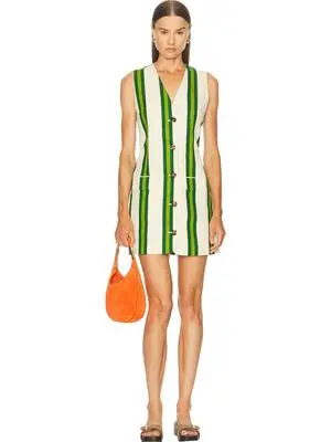SIMONMILLER Carob Linen Mini Dress - Cream & Green Stripe