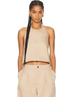 Wardrobe.NYC Drill Backless Halter Top - Khaki
