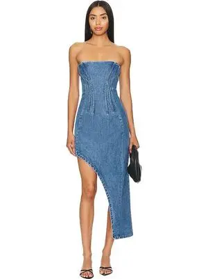 Bardot Amory Denim Midi Dress - Vintage Blue