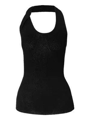 Proenza Schouler Stevie Asymmetric Open-knit Halterneck Top - Black
