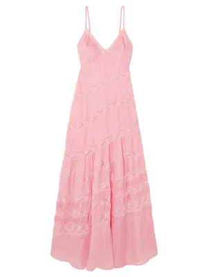 LoveShackFancy Idalia Lace-trimmed Tiered Silk-satin Maxi Dress - Pink