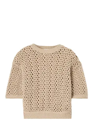 Brunello Cucinelli Brunello Cucinelli Open-Knit Cotton-Blend Sweater Beige