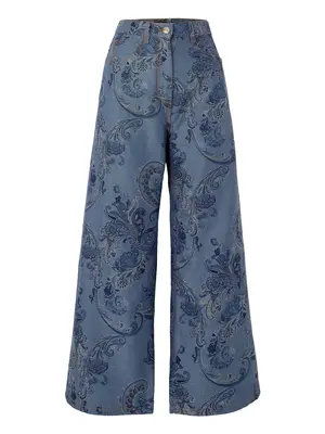 Etro Denim-jacquard Wide-leg Jeans - Blue