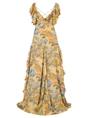 Etro Ruffled Floral-print Crepe Maxi Dress With Open-back - Yellow