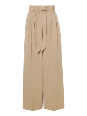 JOSEPH Atlas Belted Tweed Wide-leg Pants - Neutrals