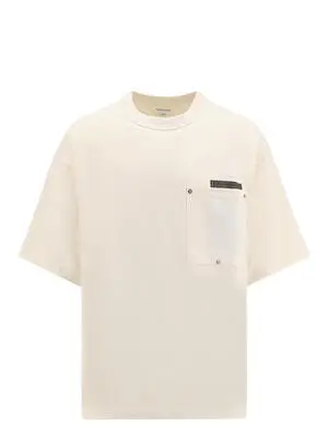 Bottega Veneta Cotton Tshirt With Leather Detail - White