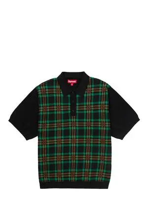 Supreme Plaid Knit Short Sleeve Polo Shirt - Black