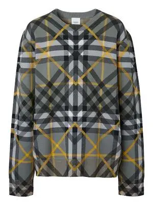 Burberry Layered Check Jacquard Jumper - Grey