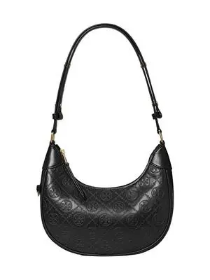 Tory Burch T-monogram Embossed Crescent Shoulder Bag - Black