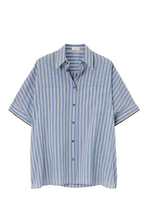 Brunello Cucinelli Striped Cotton And Silk-blend Shirt - Blue