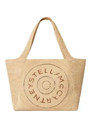 Stella McCartney Logo Large Crochet Raffia Tote Bag - Beige