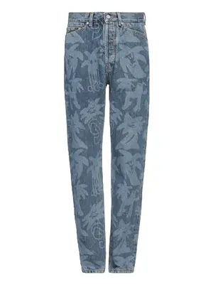 Palm Angels Cotton And Leather Jeans - Blue