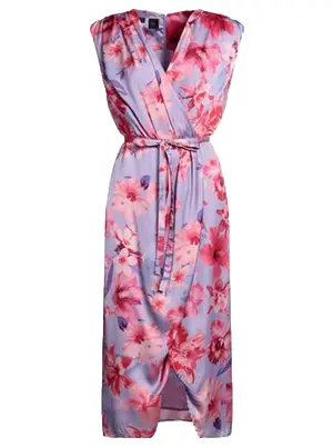 Pinko Midi Satin Floral-print Dress - Purple
