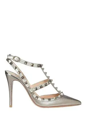 Valentino Garavani Rockstud Ankle Strap Pumps 100 Mm Silver